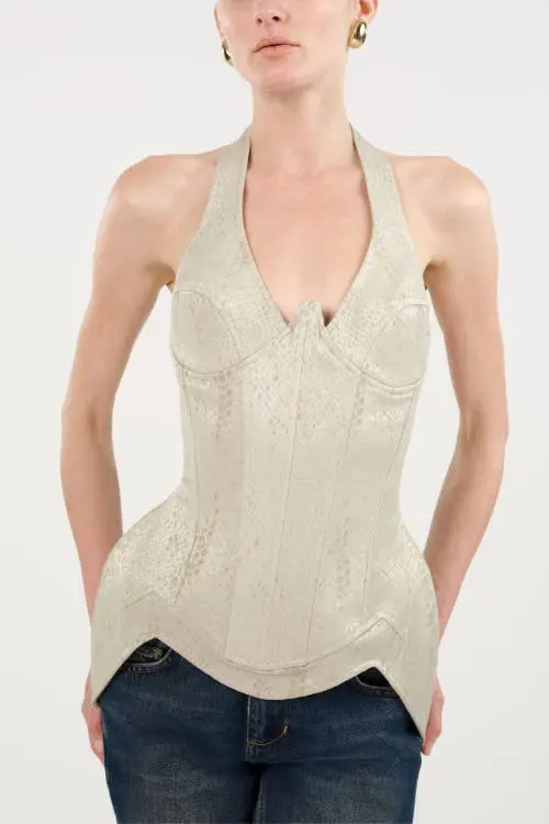 NOCTURNE Snake Print Boned Corset Halterneck Body