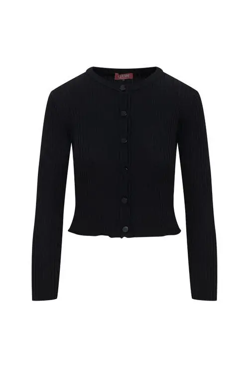 QEW Ribbed Knit Cropped Cardigan