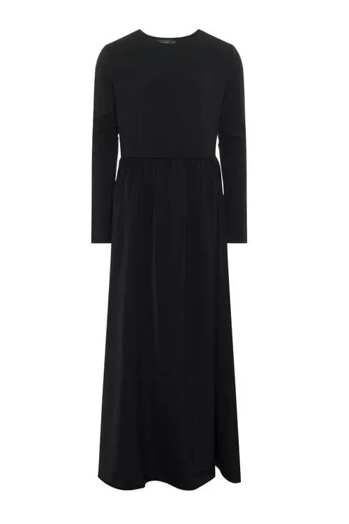 NONI Modal Satin Long Sleeve Combo Slip Dress - Black