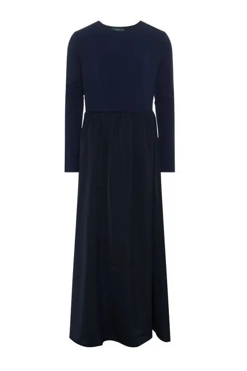 NONI Modal Satin Long Sleeve Combo Slip Dress - Navy