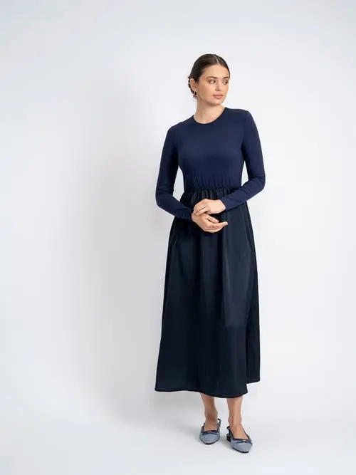 NONI Modal Satin Long Sleeve Combo Slip Dress