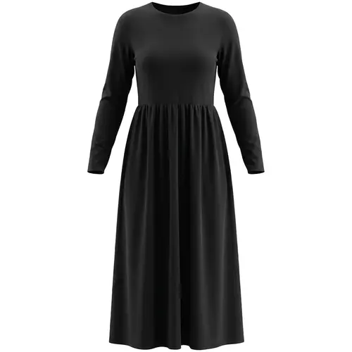 NONI Woven Long Sleeve Midi Dress - Black