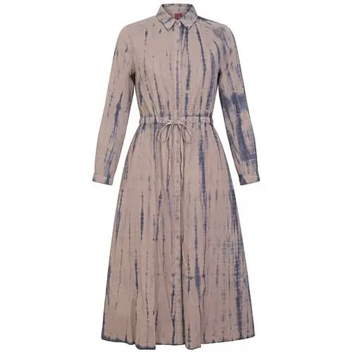 RED MYTH Tie & Dye Button-down Cotton Midi Shirt Dress - Stone