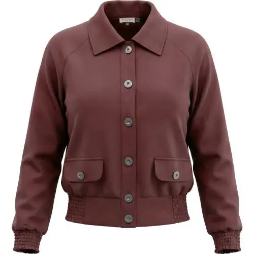 FAVES Smocked Button-front Raglan Bomber Jacket - Champagne