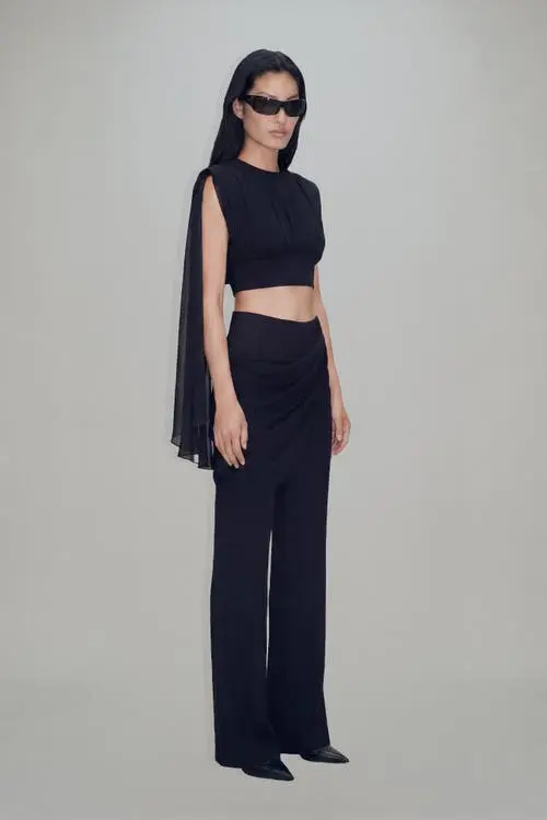 ATOIR Leonie Cropped Corset Top With Chiffon Drapery