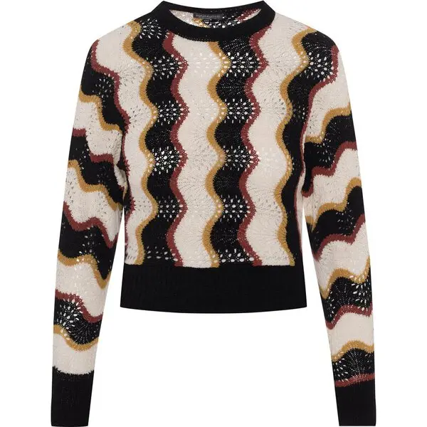 MADEMOISELLE Crochet Vertical Chevron Long Sleeve Knit Top - Multi
