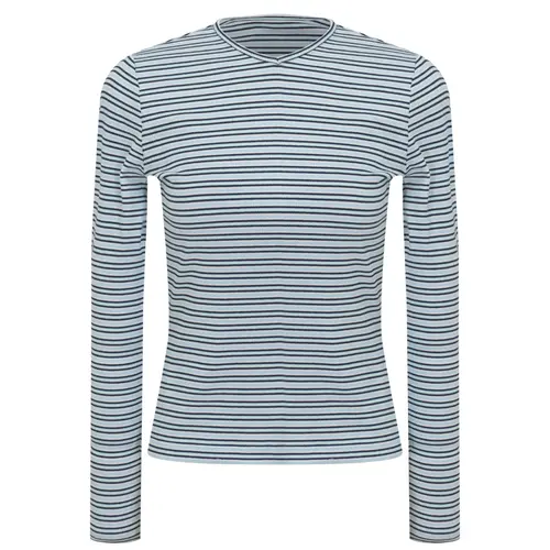 DOT Name' Striped Long Sleeve Dolman V-neck Tee - Denim