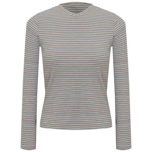 DOT Name' Striped Long Sleeve Dolman V-neck Tee - Espresso