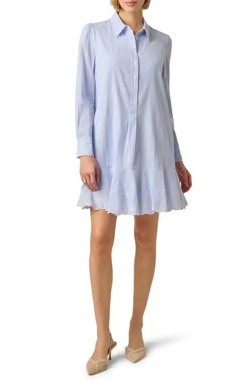 Adrianna Papell Hailey Stripe Button-up Shift Shirtdress - Blue/white