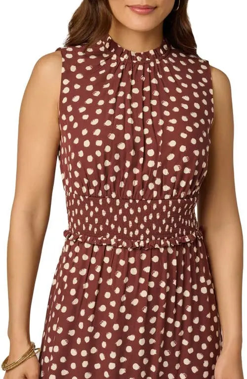 Adrianna Papell Polka Dot Smocked Waist Maxi Dress