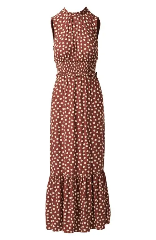 Adrianna Papell Polka Dot Smocked Waist Maxi Dress