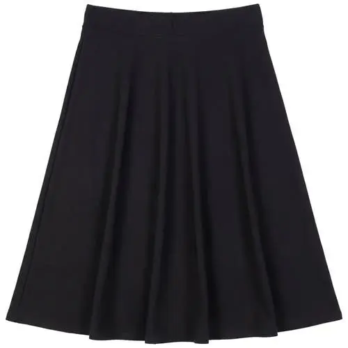 ELLE COUTURE Flared Waist Comfort Stretch Knit Midi Skirt - Black