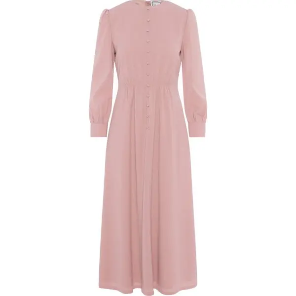 MILAN ITALY Midi Dress With Smocked Waist And Faux Button Front - Blush
