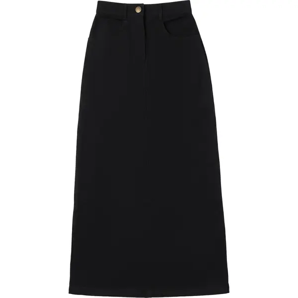 ULLA MAXI Fly Front Straight Pocket Skirt - Black