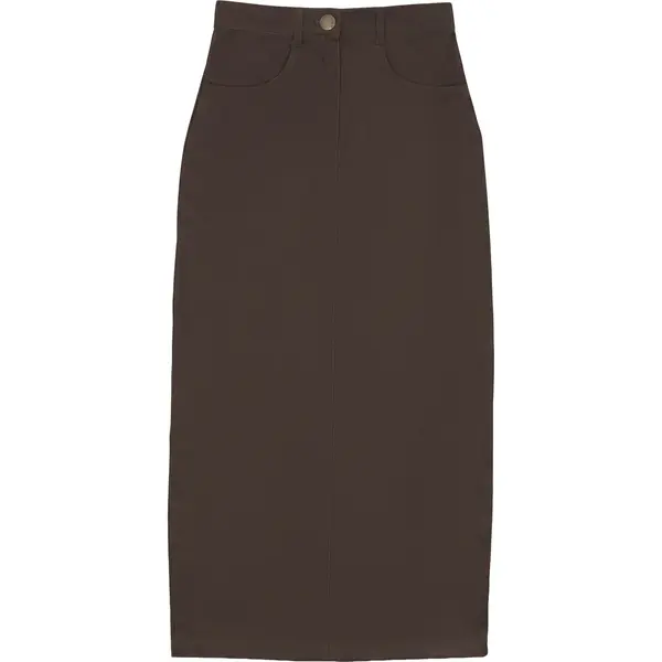ULLA MAXI Fly Front Straight Pocket Skirt - Brown