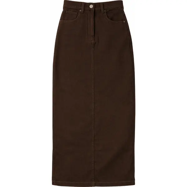 ULLA MAXI Fly Front Straight Pocket Skirt - Coffee