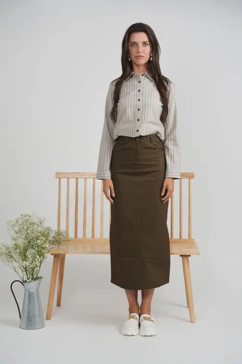 ULLA MAXI Straight Cotton Skirt - Coffee
