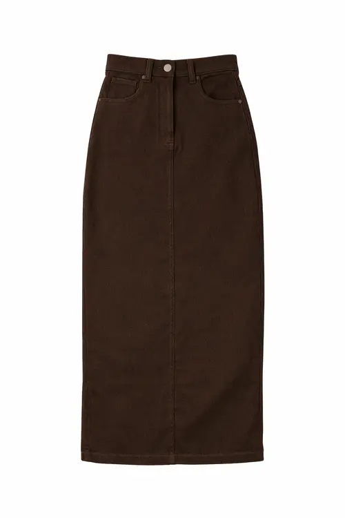ULLA MAXI Straight Cotton Skirt - Coffee