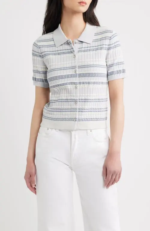 Rag & Bone Karina Stripe Short Sleeve Cardigan - Light Blue