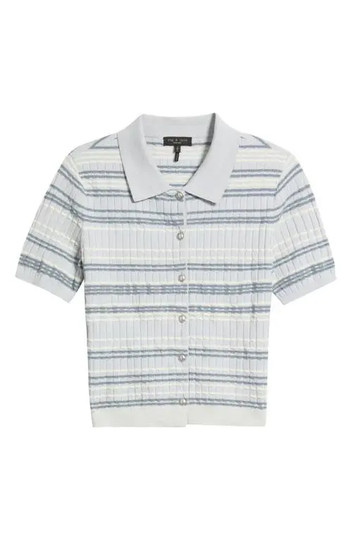 Rag & Bone Karina Stripe Short Sleeve Cardigan - Light Blue