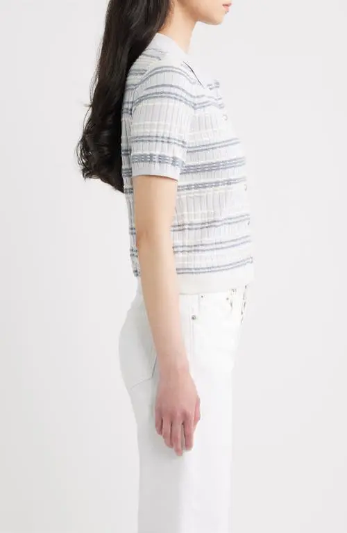 Rag & Bone Karina Stripe Short Sleeve Cardigan - Light Blue