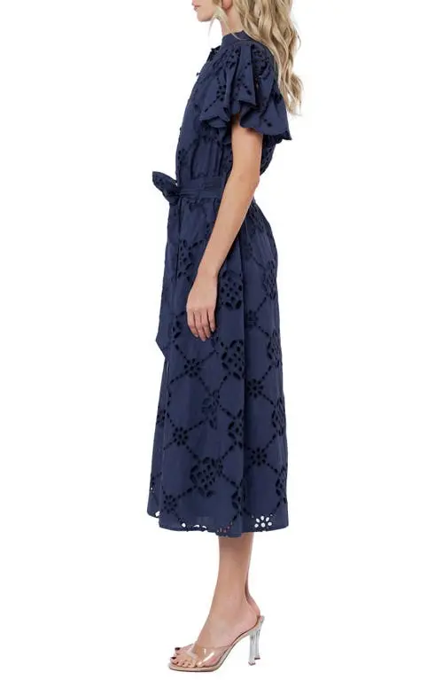 CIEBON Willa Eyelet Lace Midi Shirtdress