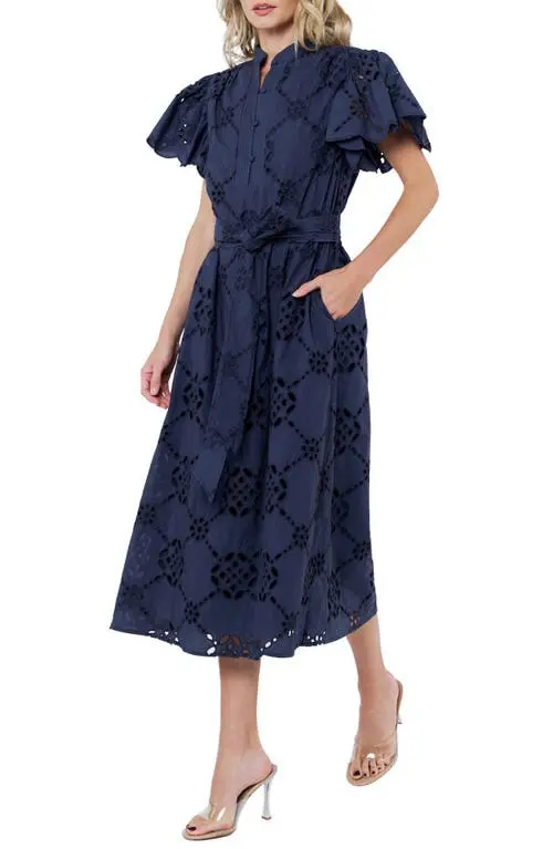 CIEBON Willa Eyelet Lace Midi Shirtdress