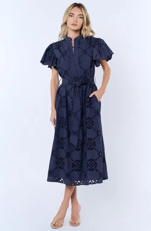 CIEBON Willa Eyelet Lace Midi Shirtdress