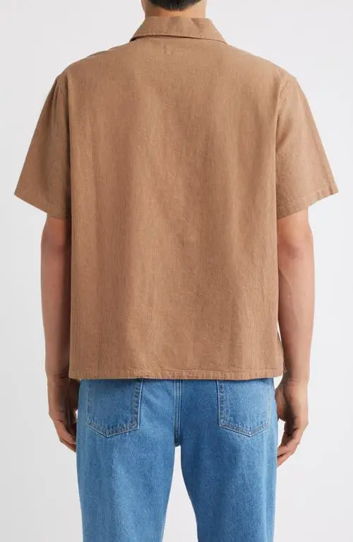 Brixton Brakeman Striped Half Zip Shirt - Brown/tan Stripe