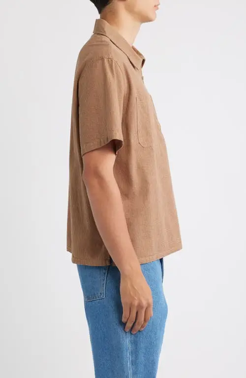 Brixton Brakeman Striped Half Zip Shirt - Brown/tan Stripe