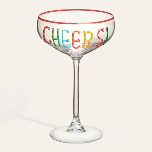 ZSA ZSA ZSU Loess Hand Printed Champagne Glass 9 Oz