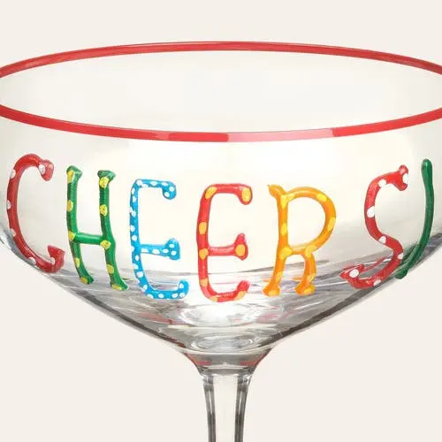 ZSA ZSA ZSU Loess Hand Printed Champagne Glass 9 Oz