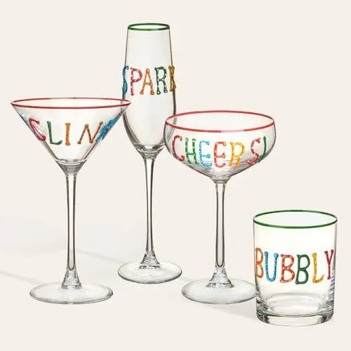 ZSA ZSA ZSU Loess Hand Printed Champagne Glass 9 Oz