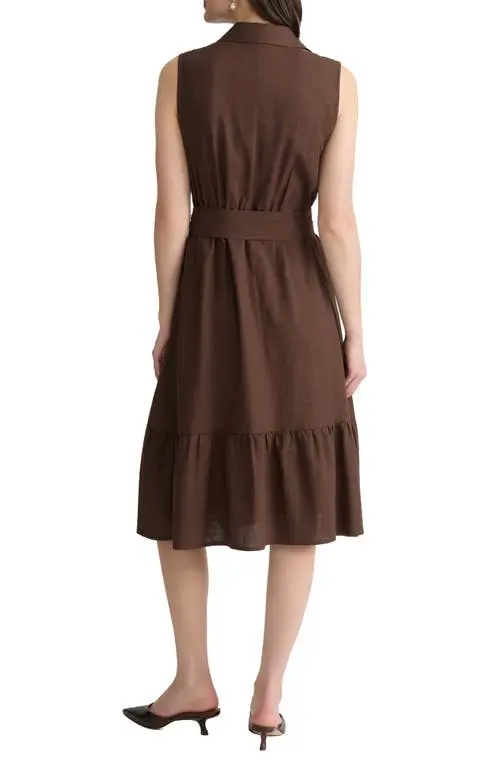 Jones New York Sleeveless Collared Midi Dress With Tie Waist