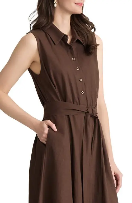 Jones New York Sleeveless Collared Midi Dress With Tie Waist