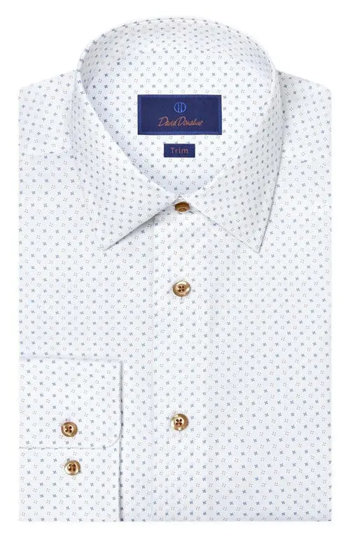 David Donahue Trim Fit Neat Cotton Dress Shirt - White/dune