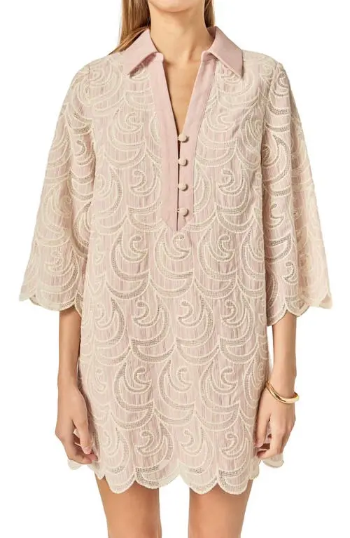 English Factory Embroidered Scallop Hem Mini Dress