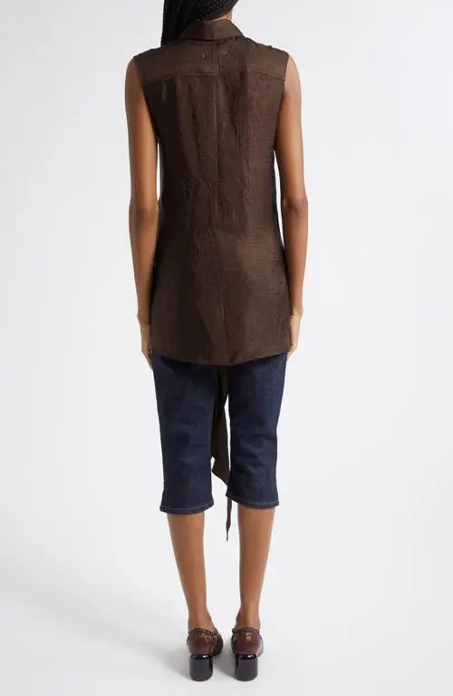 Ossou Ranger Sleeveless Tie Front Crinkle Satin Button-up Shirt