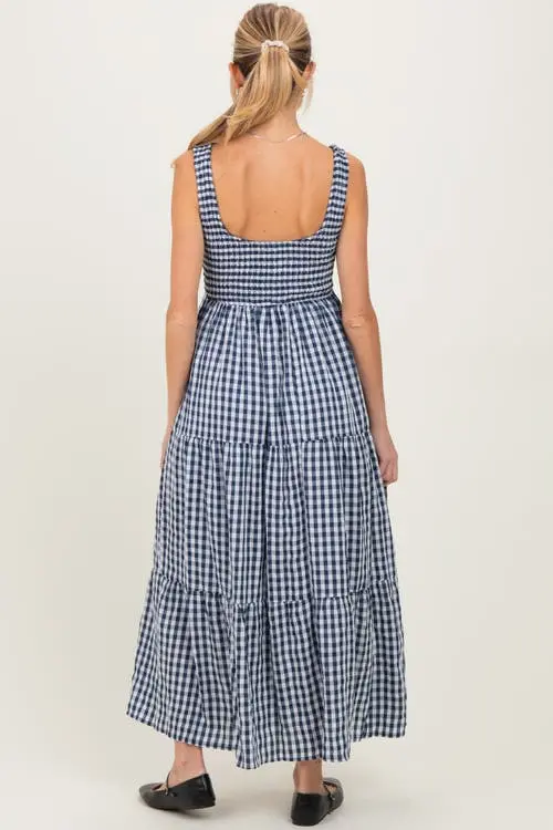 PINKBLUSH Sleeveless Gingham Tiered Maxi Dress