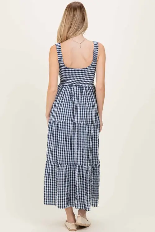 PINKBLUSH Sleeveless Gingham Tiered Maxi Dress