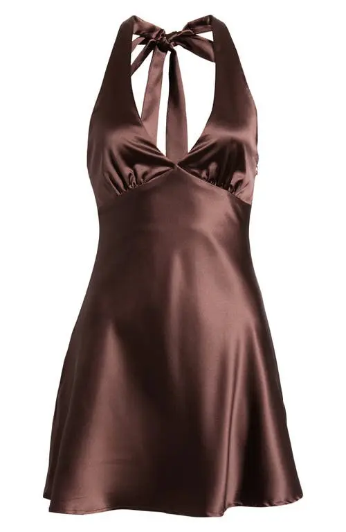 Princess Polly Pelagia Satin Halter Mini Dress - Brown