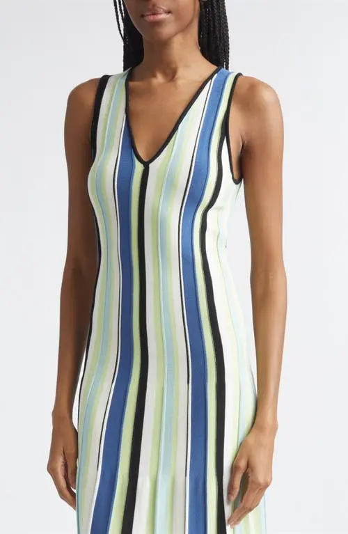 TOCCIN Fifi Vertical Stripe A-line Knit Midi Dress - Ocean/keylime Multi