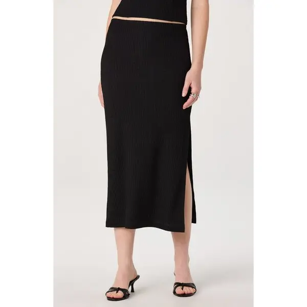 Astr The Label Milana Ribbed Midi Skirt - Black
