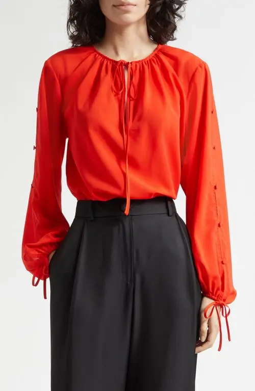 TOCCIN Oletta Button Long Sleeve Tie Cuff Top - Tomato