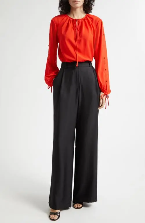 TOCCIN Oletta Button Long Sleeve Tie Cuff Top - Tomato