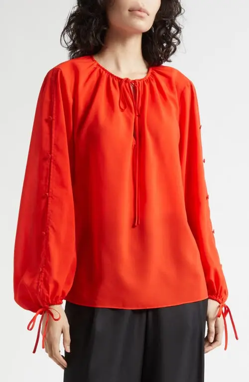 TOCCIN Oletta Button Long Sleeve Tie Cuff Top - Tomato