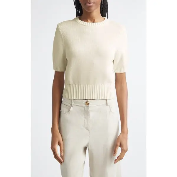 TOCCIN Elsie Short Sleeve Wool & Cashmere Cropped Sweater - Ivory