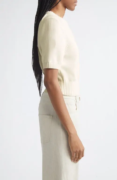 TOCCIN Elsie Short Sleeve Wool & Cashmere Cropped Sweater - Ivory