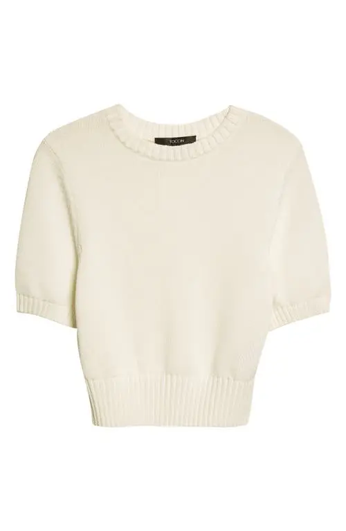 TOCCIN Elsie Short Sleeve Wool & Cashmere Cropped Sweater - Ivory