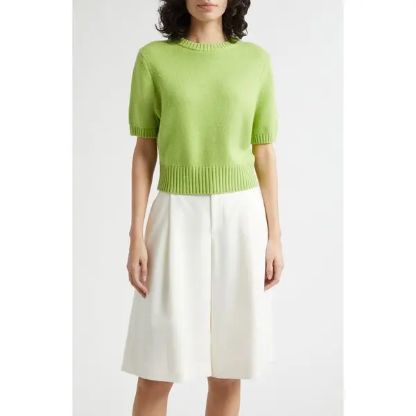 TOCCIN Elsie Short Sleeve Wool & Cashmere Sweater - Lime